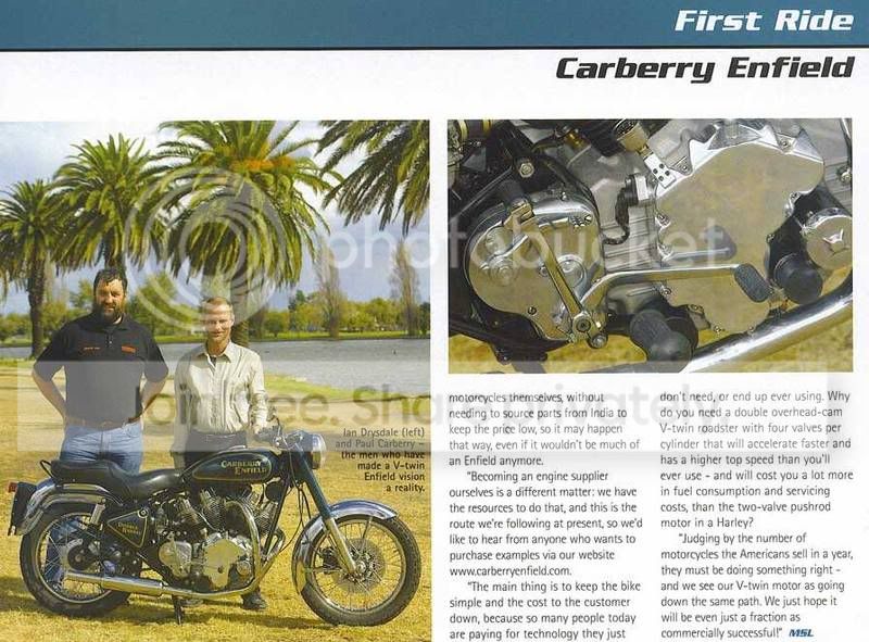 Carberry Enfield 1000cc V Twin into production in Oz - Choppers Australia